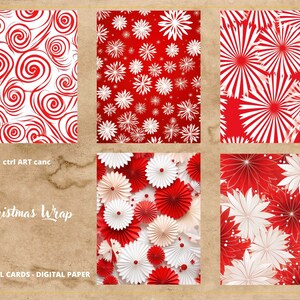 Red & White Christmas Digital Paper, Christmas Wrapping Paper, Junk ...