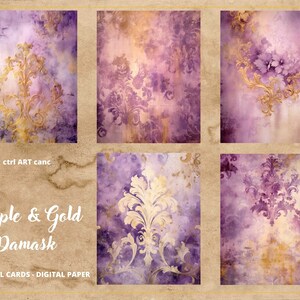 Tattered Purple and Gold Damask Printable, Purple & Gold Paper, Journal ...
