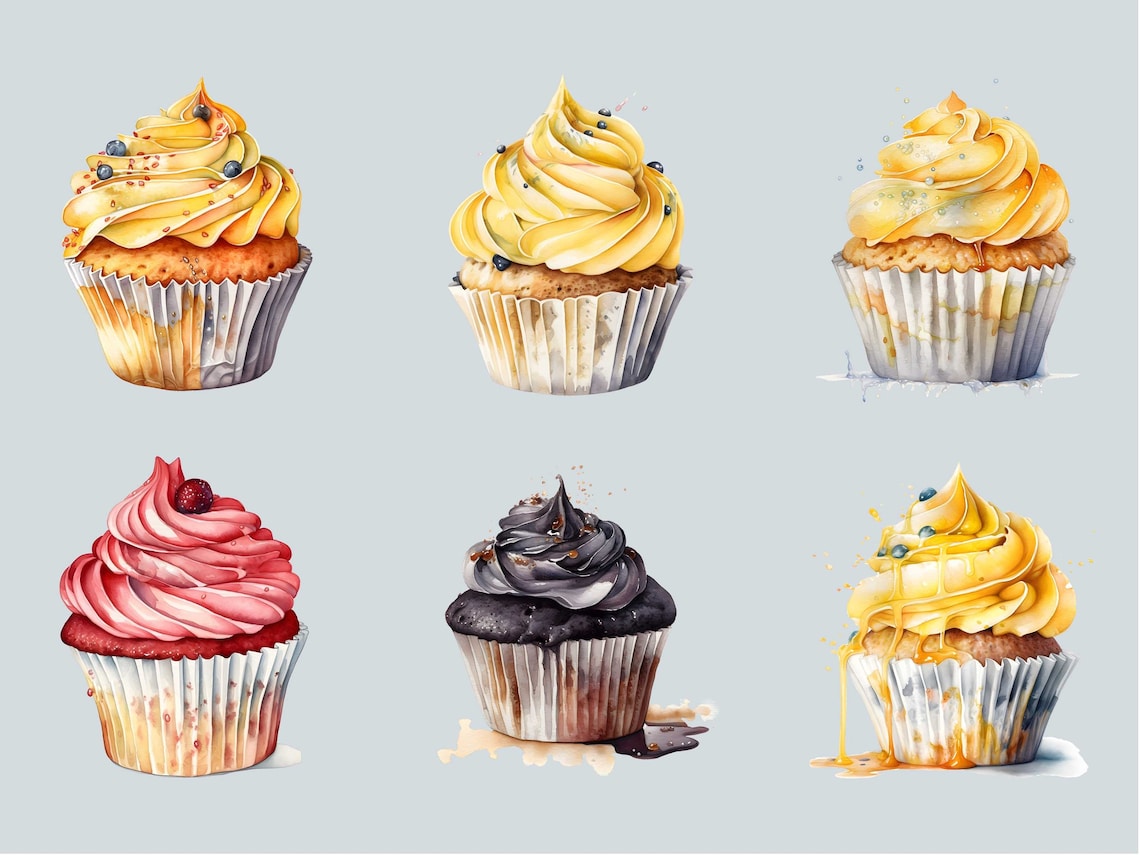 30 Rainbow Cupcake Clipart Watercolor Cupcake Cupcake - Etsy