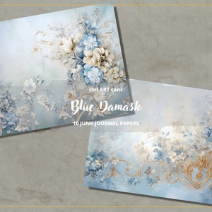 Blue Journal Paper Junk Journal Paper Blue Damask Printable Paper for ...