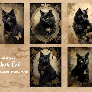 Black Cat Printable, Black Cat Digital Paper, Occult, Wiccan, Junk ...
