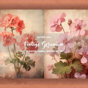 Vintage Geranium Printable, Geranium Paper, Romantic Decor, Journal Kit ...