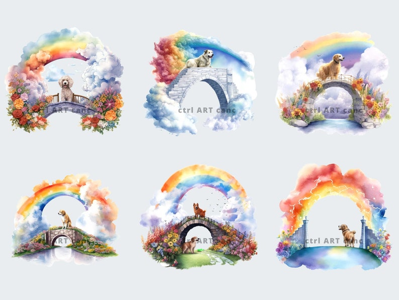 Rainbow Bridge Dog Watercolor Clipart Pet Loss Clipart - Etsy