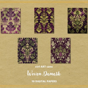 Green Damask Digital Paper Damask Printable Paper Damask Pattern Damask ...