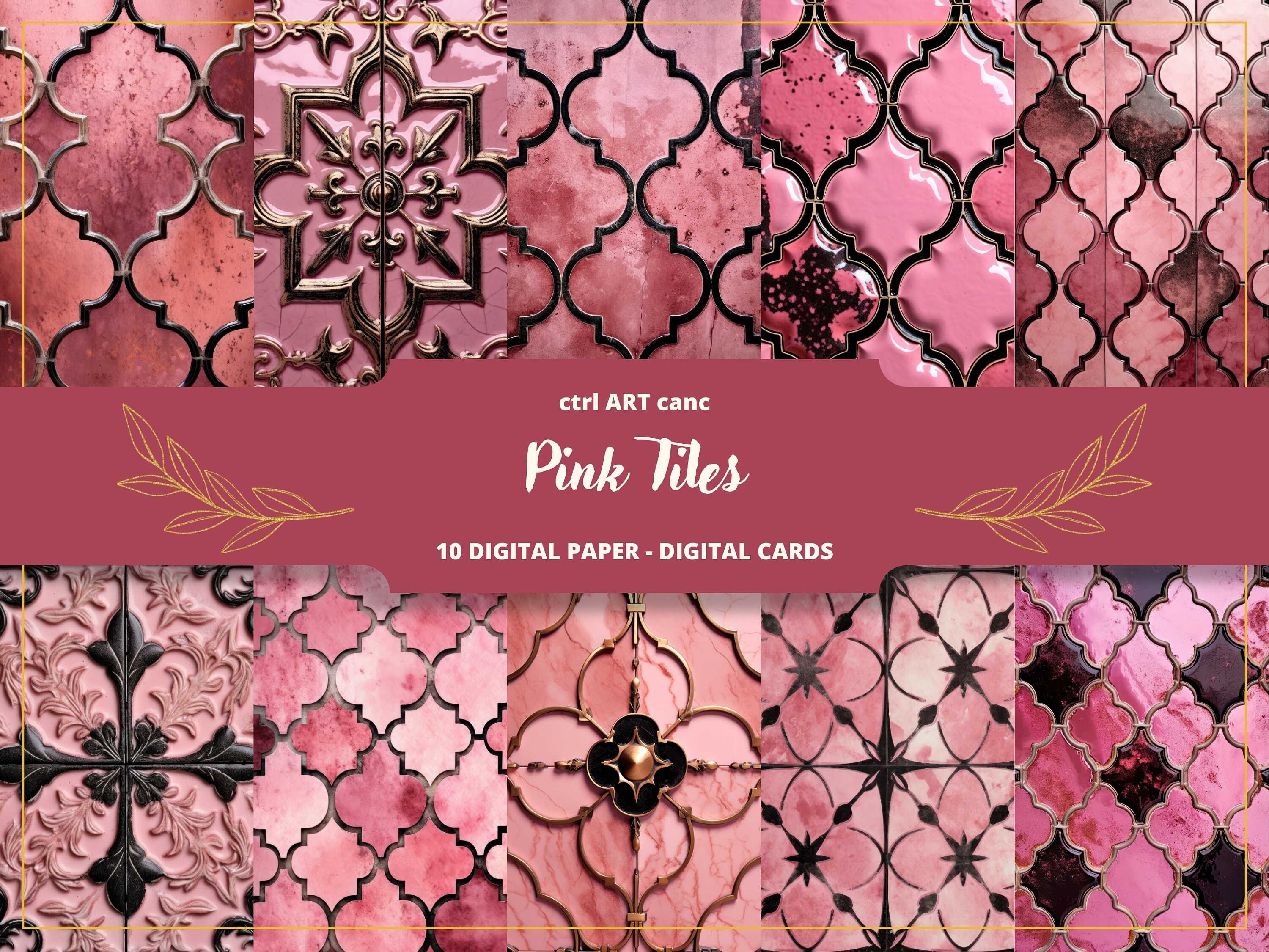 Pink Oriental Tiles: Digital Paper Pack for Junk Journals (digital ...
