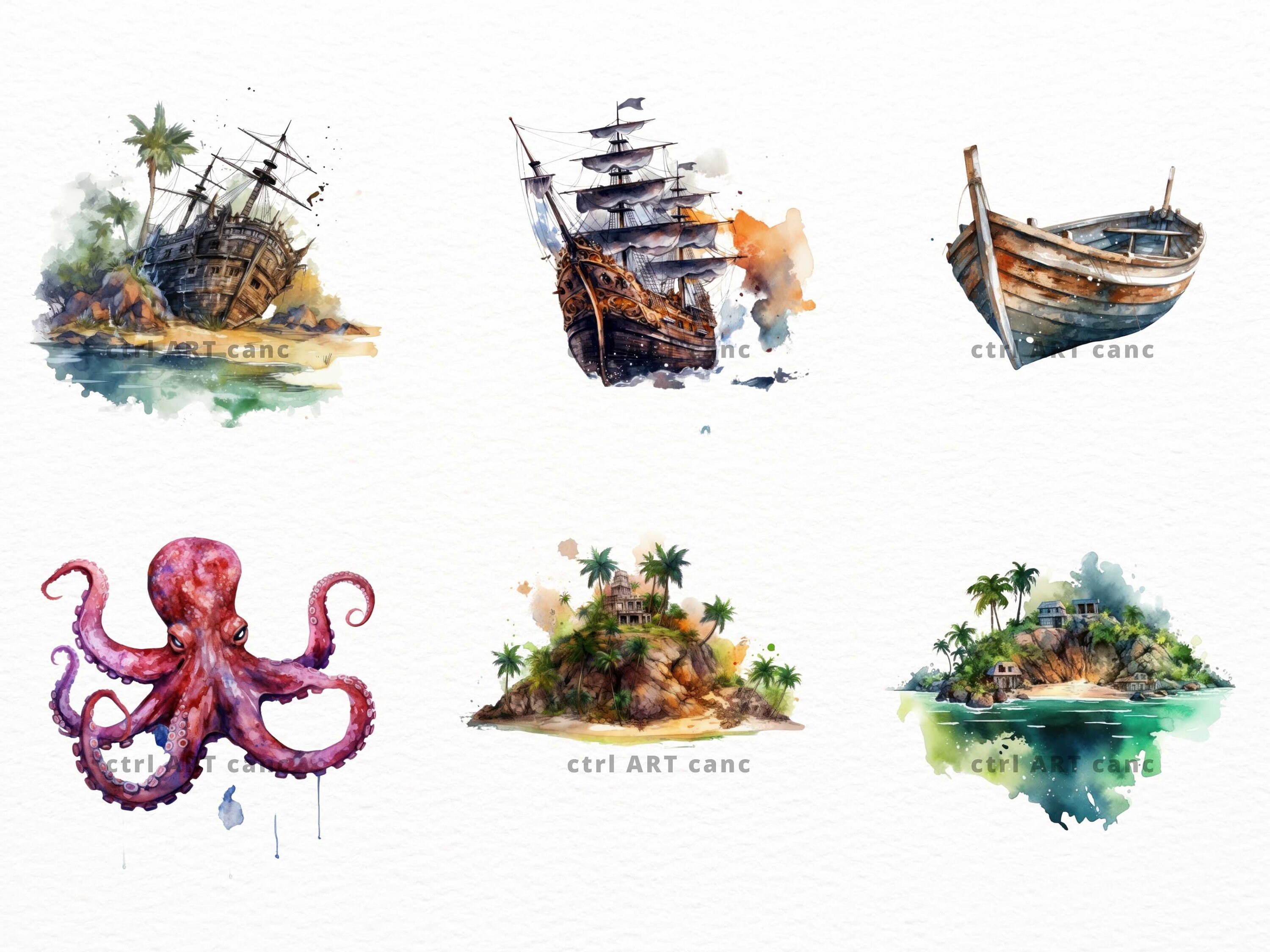 Pirate Watercolor Clipart Pirates Party Invitation Pirate - Etsy