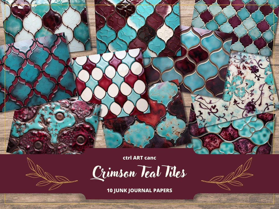 Red Tiles Junk Journal Kit Scrapbook Paper Printable Paper Digital ...