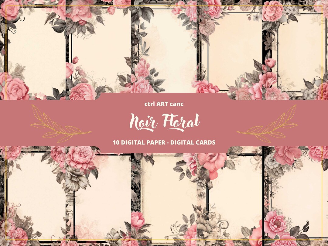 Noir Floral Digital Paper, Junk Journal Page, Printable Kit, Romantic ...