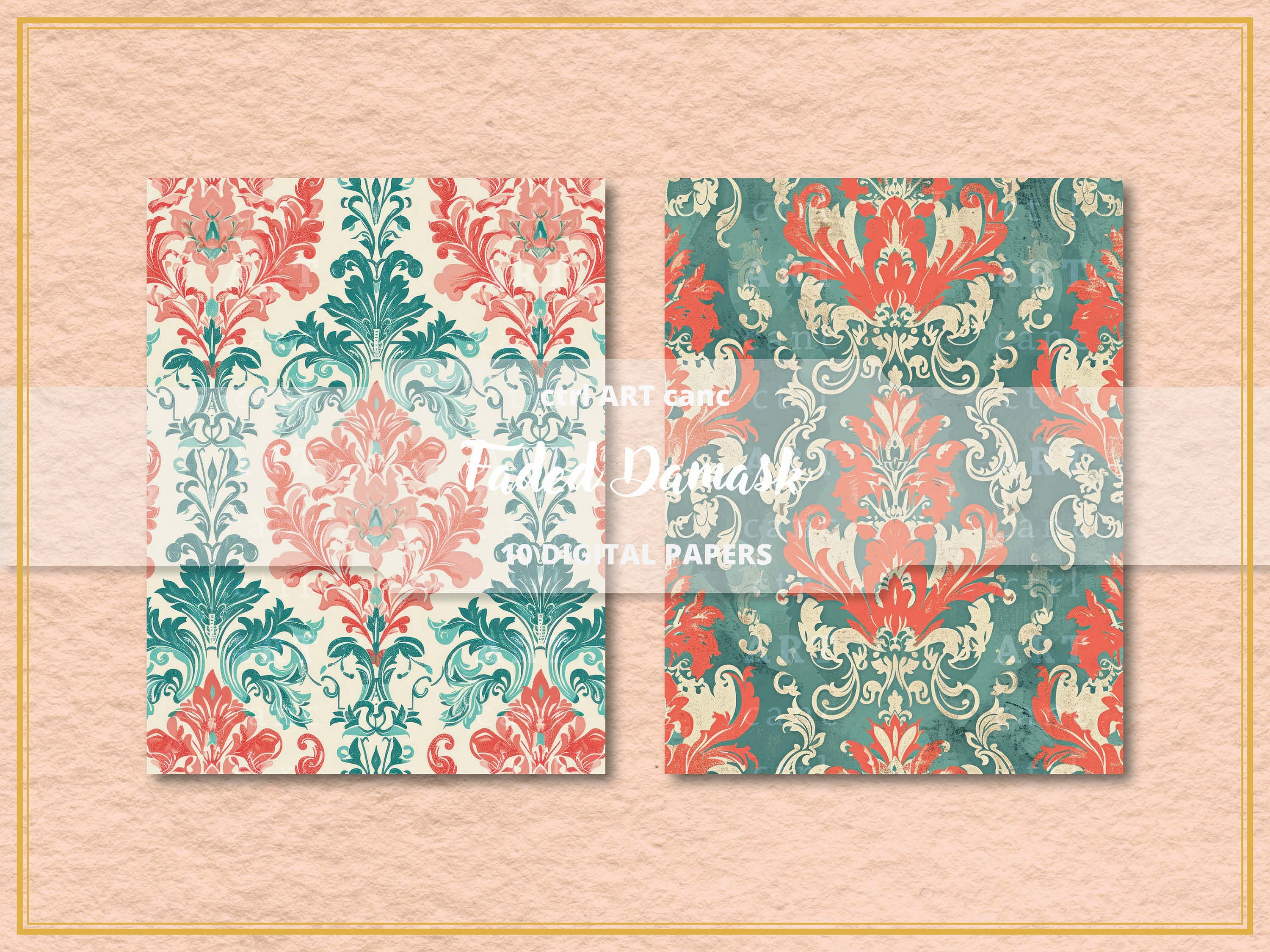 Green Damask Digital Paper Damask Printable Paper Damask Pattern Damask ...