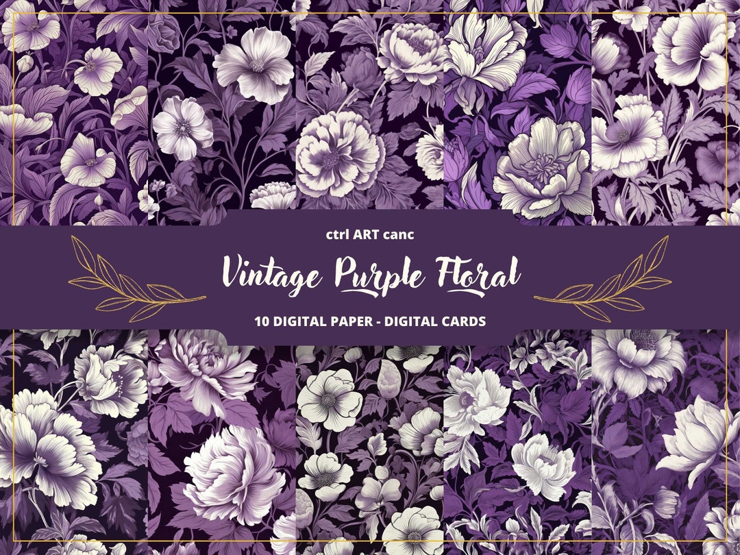 Vintage Purple Floral Printable, Dark Purple Floral Paper, Journal Kit ...