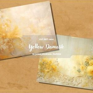 Yellow Journal Paper Junk Journal Paper Yellow Damask Printable Paper ...