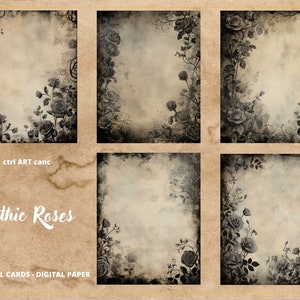 Gothic Roses Digital Paper, Vintage Paper, Black Roses, Roses Digital ...