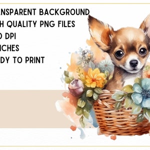 Basket Puppies Clip Art, Puppy Watercolor Clipart, PNG, Watercolor Dog ...