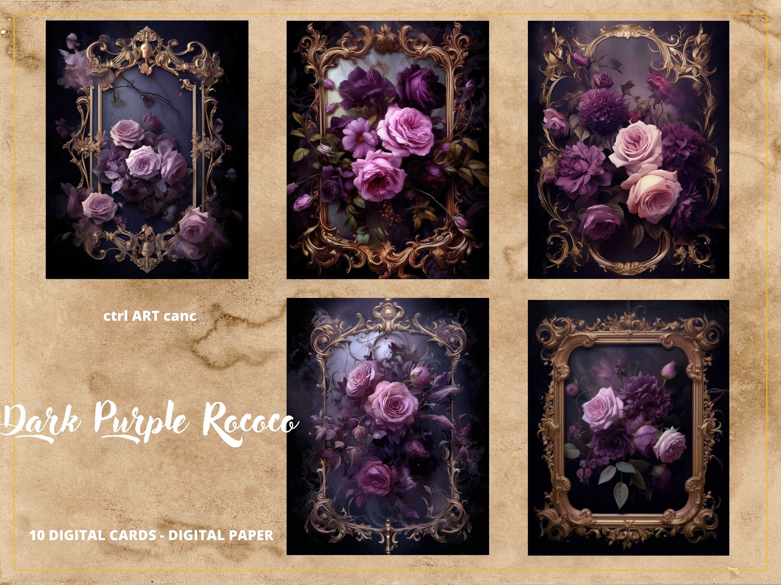 Dark Purple Rococo Roses Printable Dark Rose Printable - Etsy