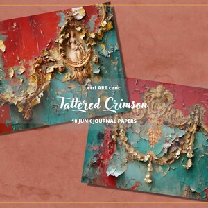 Tattered Red Digital Paper Red Journal Paper for Junk Journal Printable ...