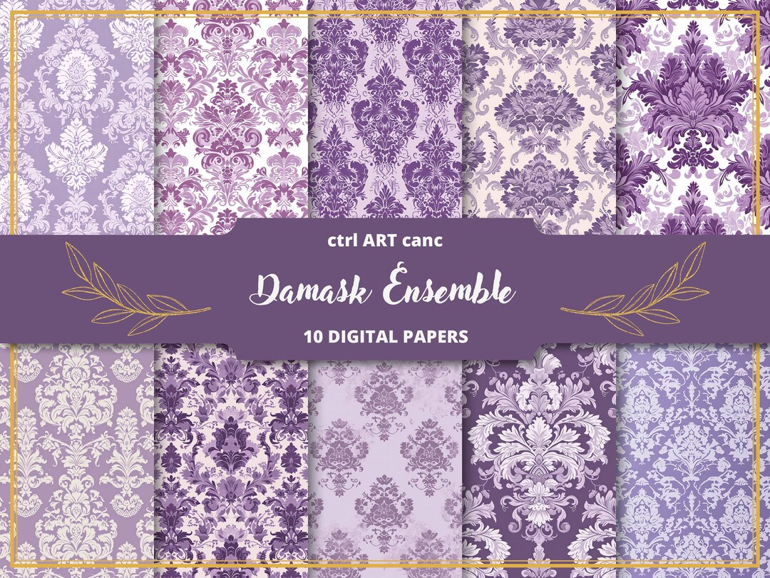Purple Damask Digital Paper Damask Printable Paper Damask Pattern ...