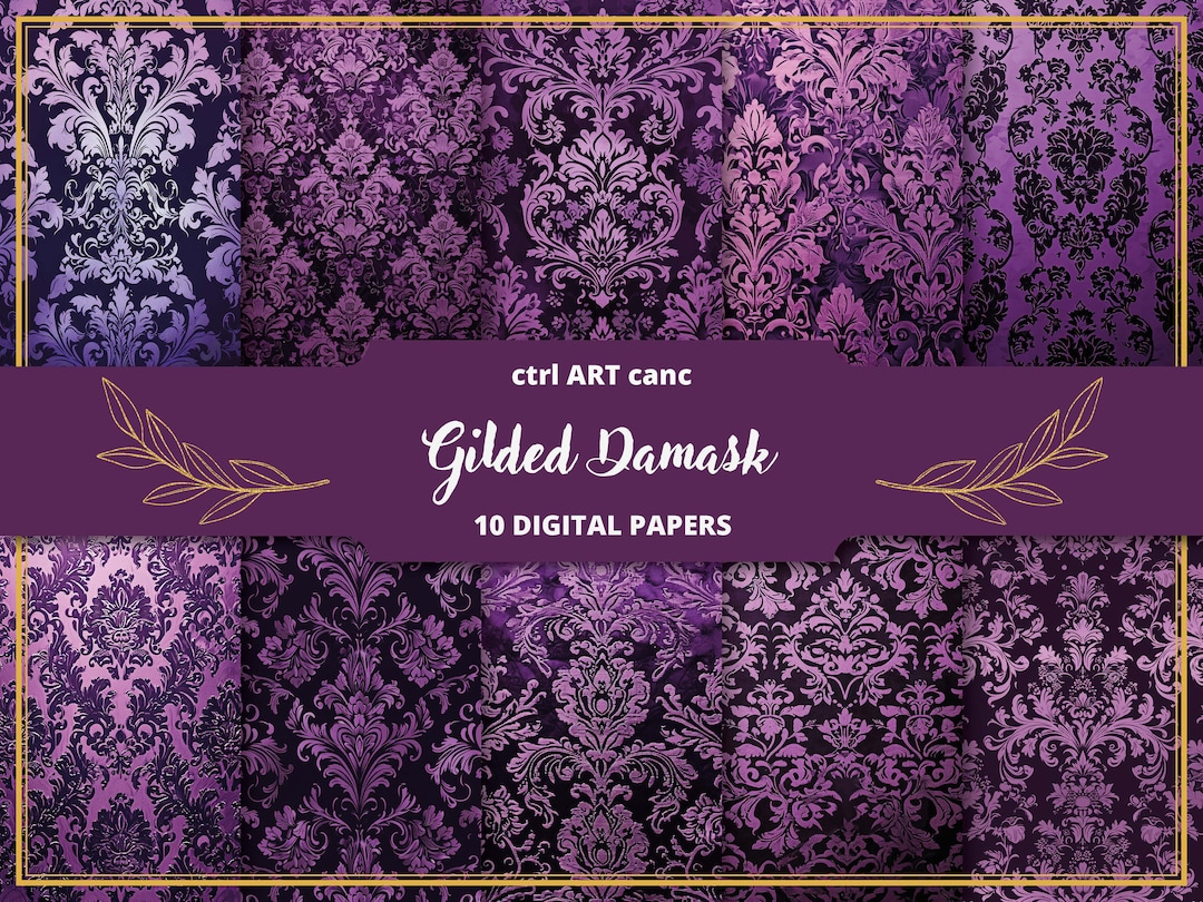 Purple Damask Digital Paper: AI Generated Scrapbook Kit (digital ...