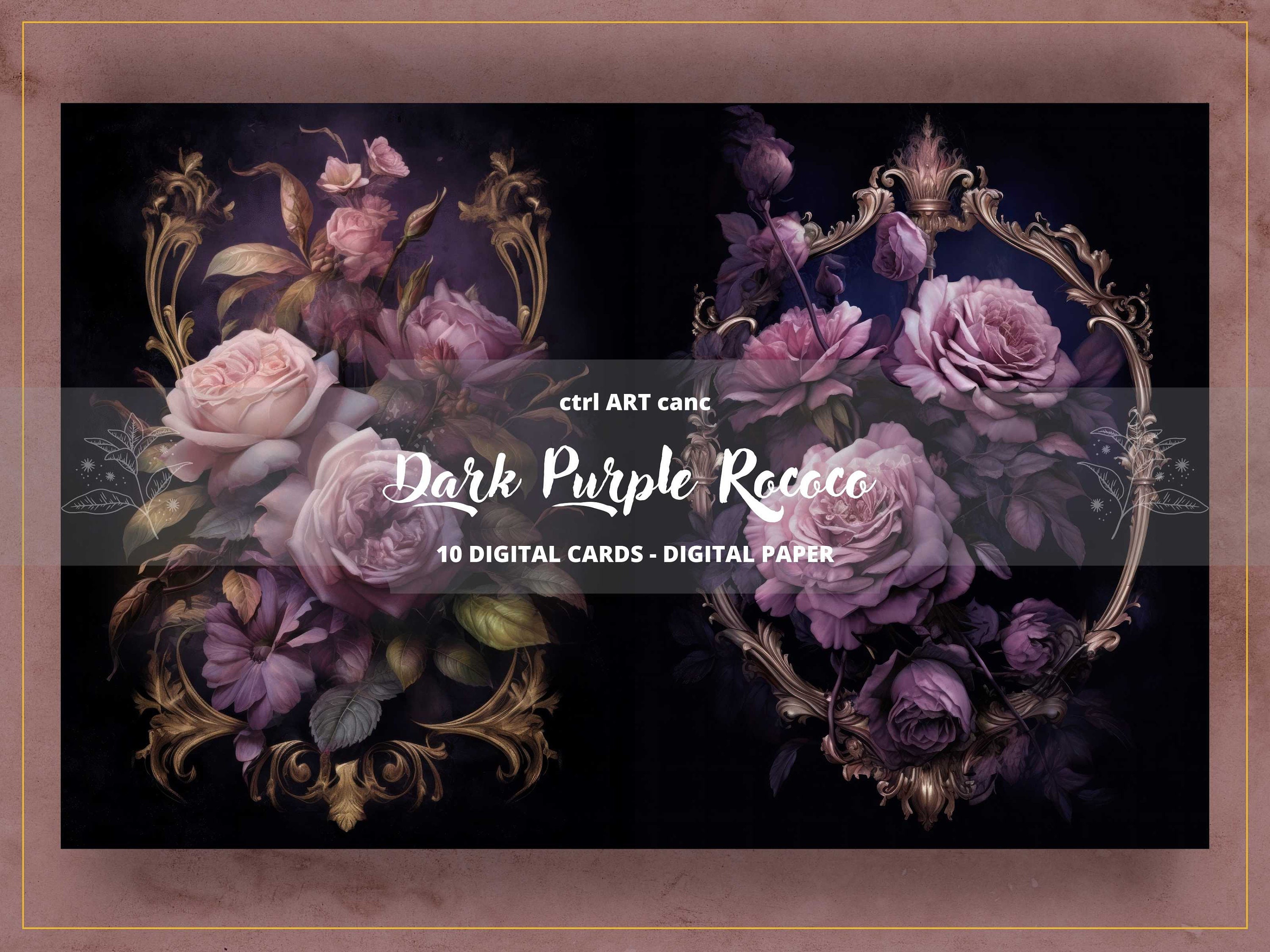 Dark Purple Rococo Roses Printable Dark Rose Printable - Etsy