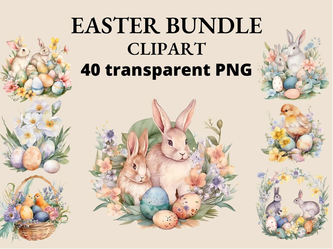 40 Easter Clipart, Easter Bunny, Clip Art Bundle, Digital Download ...