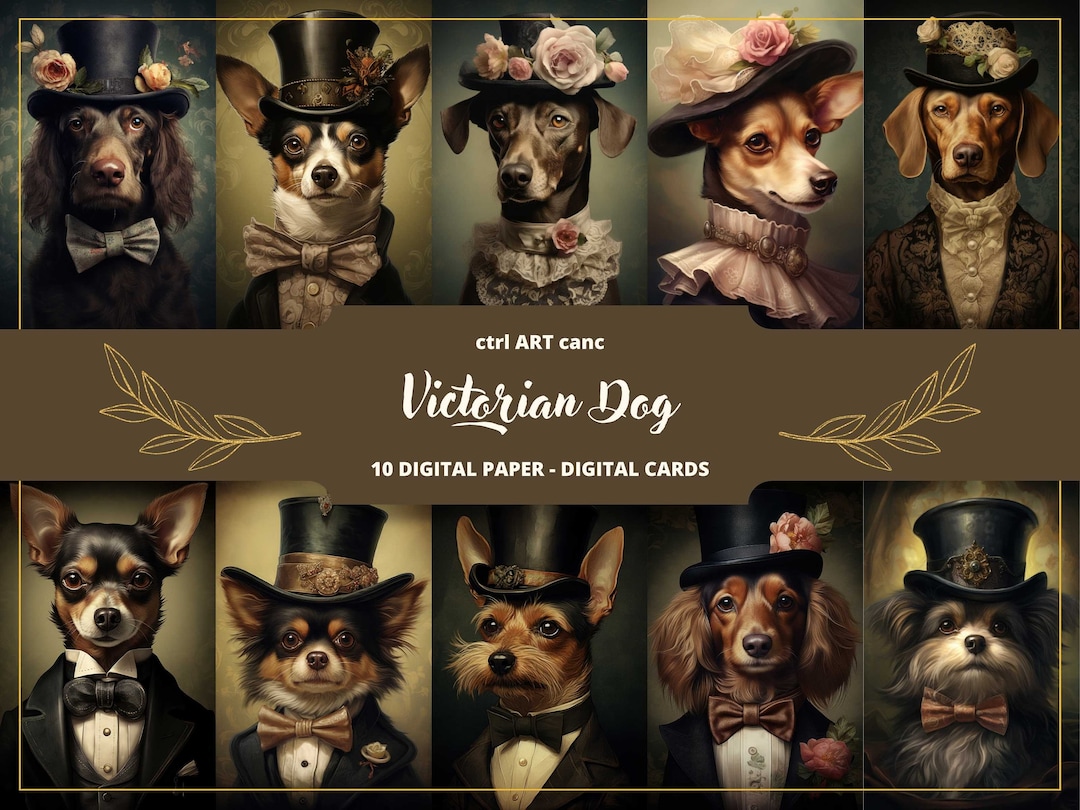 Victorian Dog Portrait Digital Paper Funny Dog Printable Paper for Junk ...