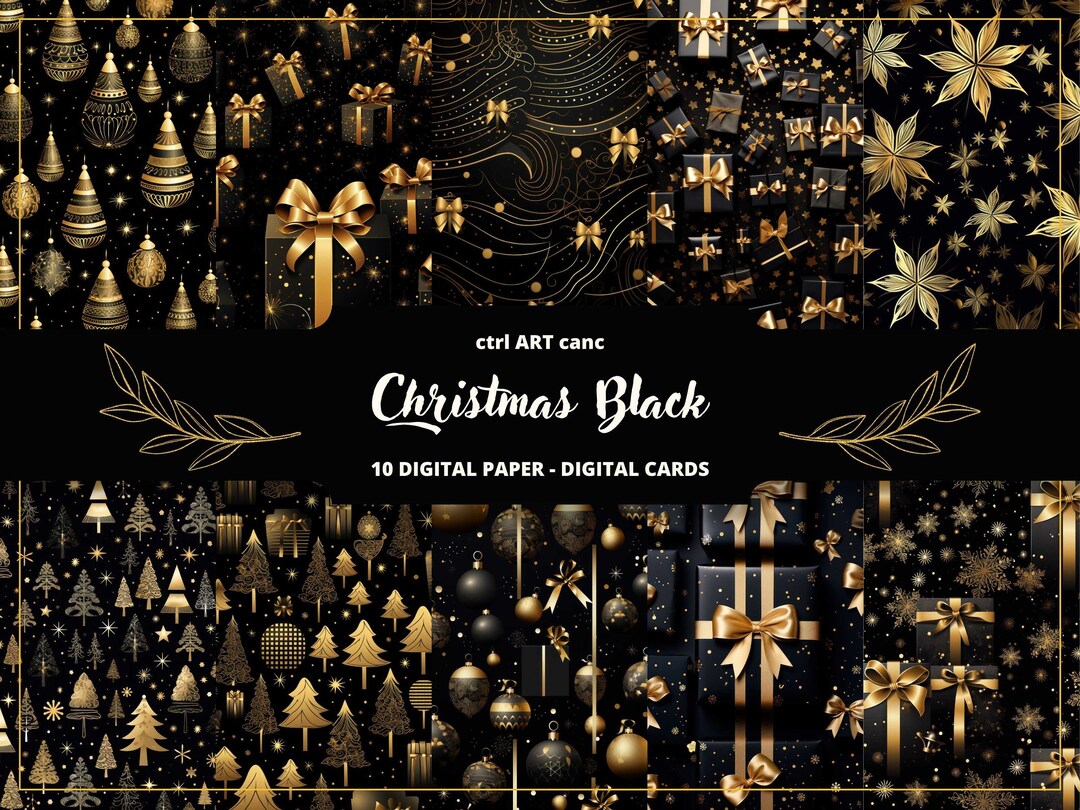 Black & Gold Christmas Digital Paper, Christmas Wrapping Paper, Junk ...
