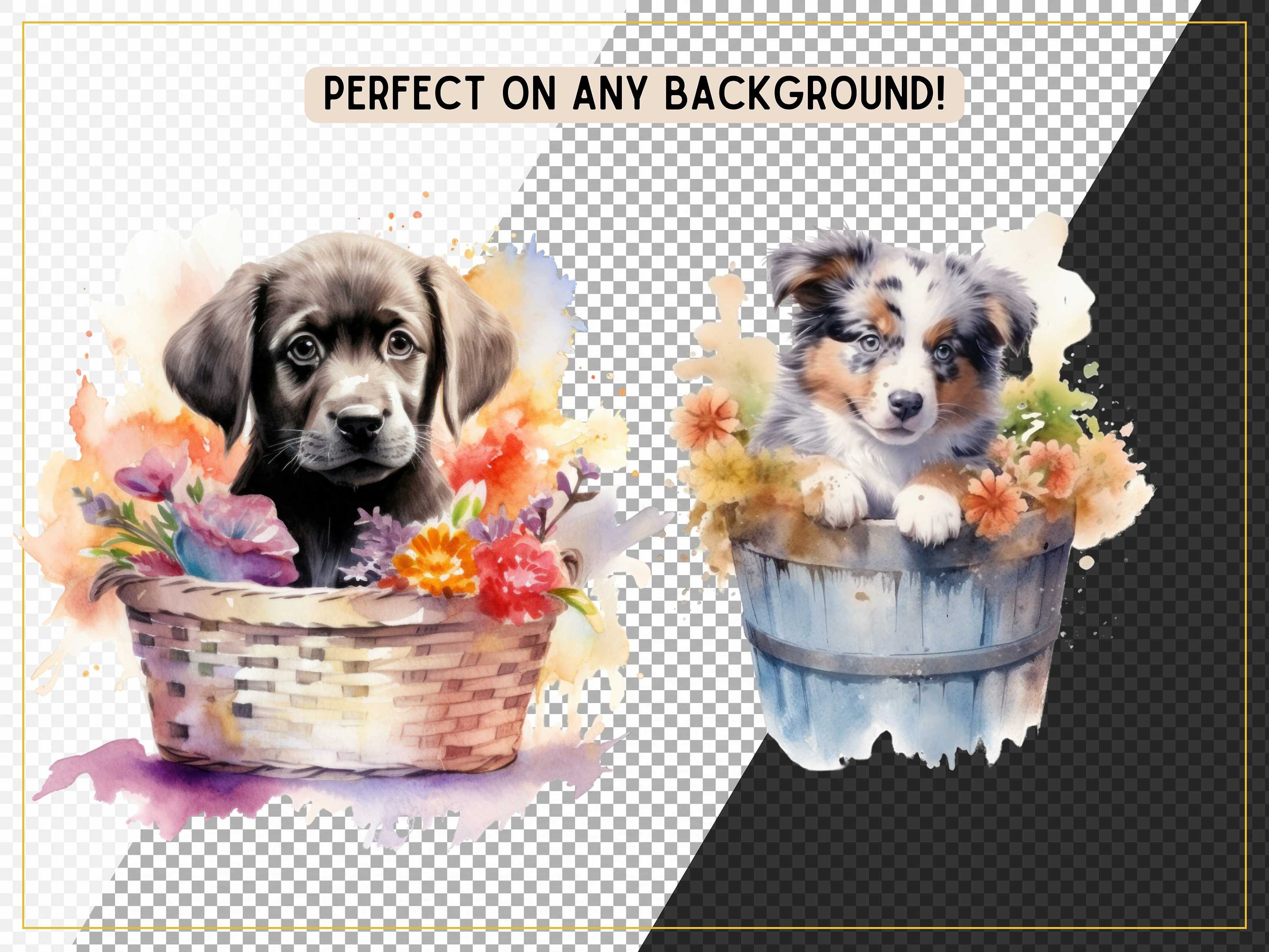 Basket Puppies Clip Art Puppy Watercolor Clipart PNG - Etsy