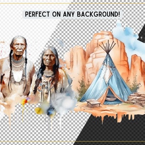 Native American Watercolor Clipart: Transparent PNG Bundle (digital ...