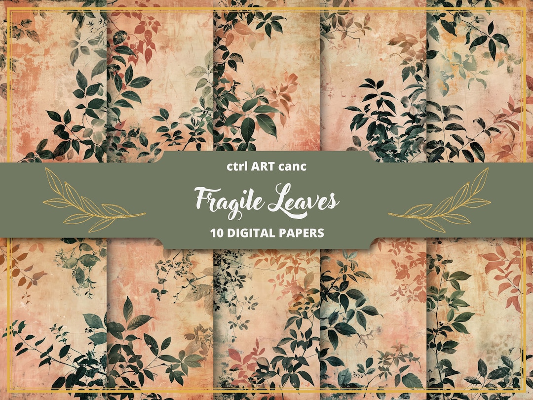 Vintage Leaves Paper: Green Scrapbook Kit for Junk Journal (digital ...