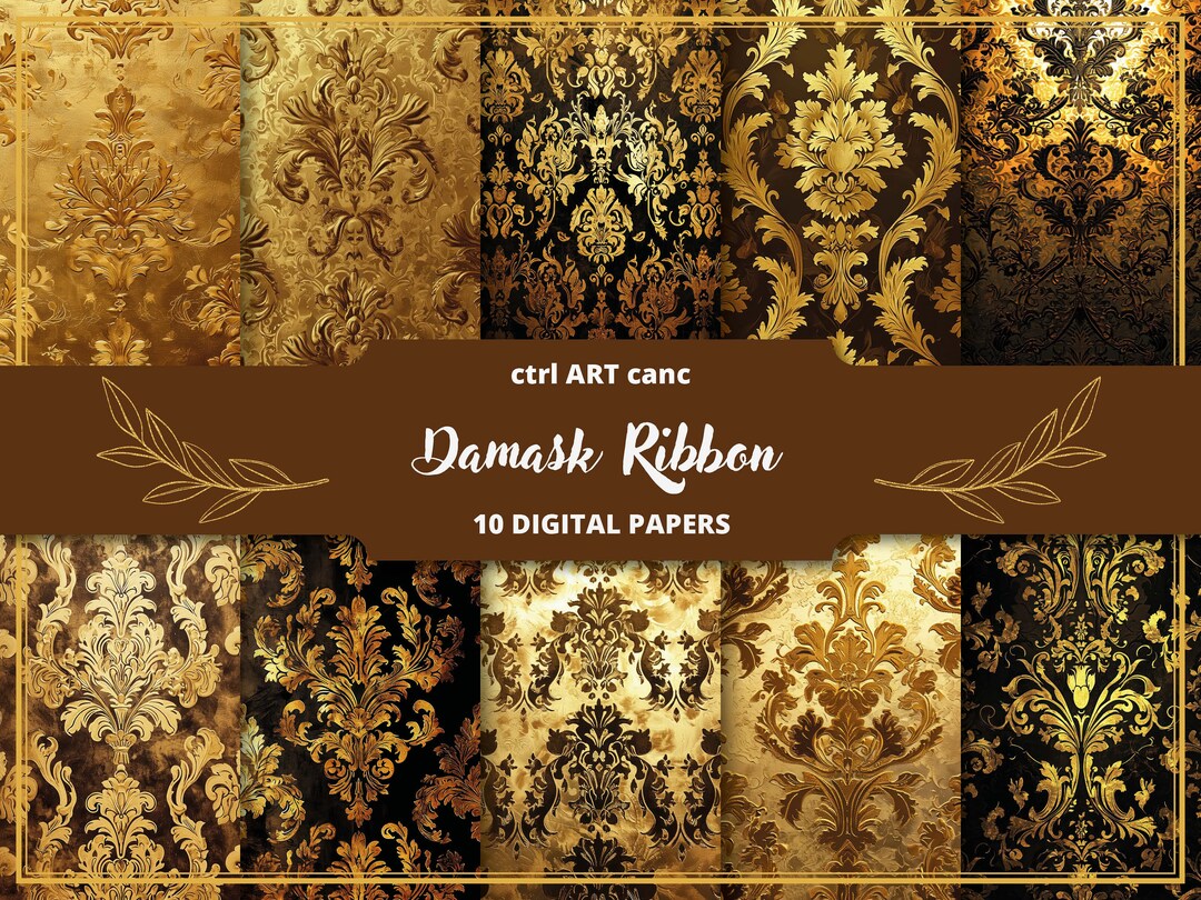 Gold Damask Digital Paper Damask Printable Paper Damask Pattern Damask ...