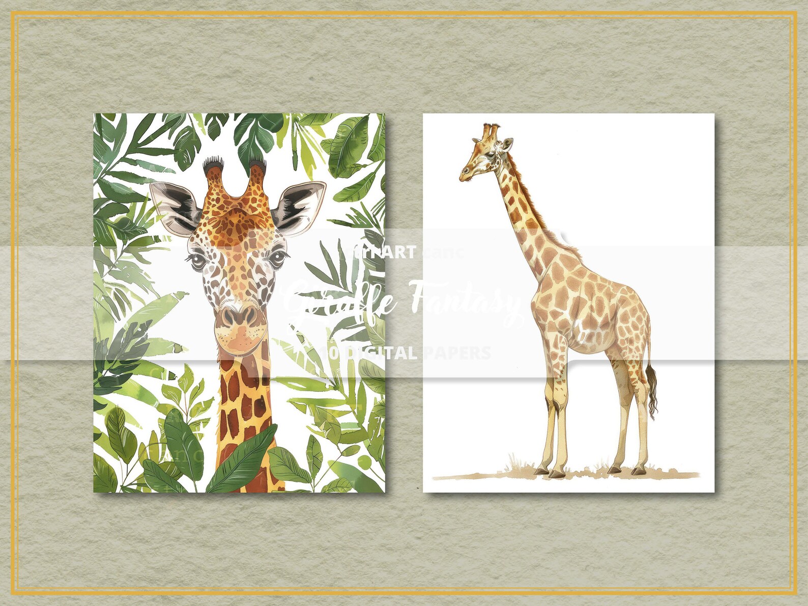 Giraffe Illustration Art: POD Animal Images, Digital Paper (commercial ...