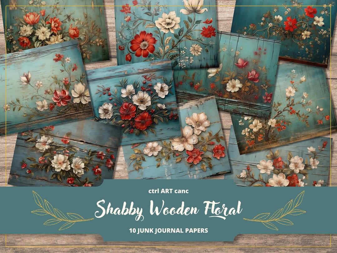 Floral Junk Journal Paper Tattered Paper for Scrapbook Printable Paper ...