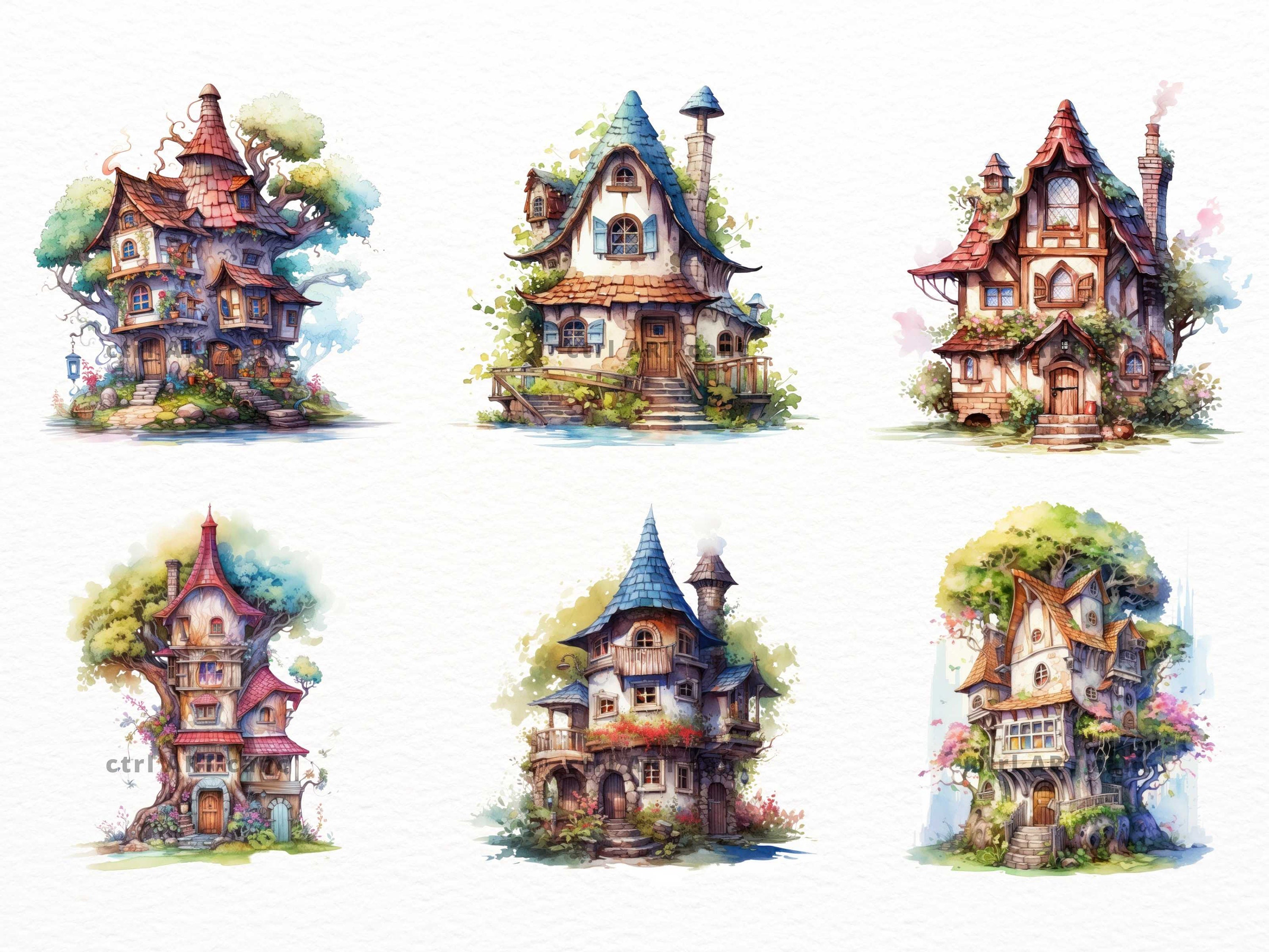 Fairy Tale House Clipart: Whimsical Fantasy PNG Bundle (digital ...