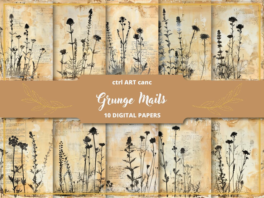 Grunge Paper Floral Digital Paper Junk Journal Printable Kit Scrapbook ...