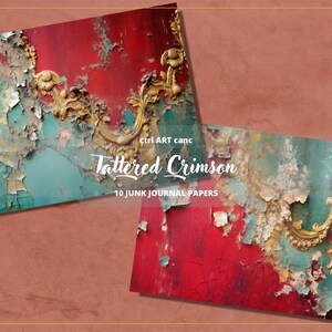 Tattered Red Digital Paper Red Journal Paper for Junk Journal Printable ...