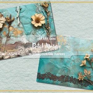 Floral Teal Collage Journal Kit Abstract Lace Background Floral ...