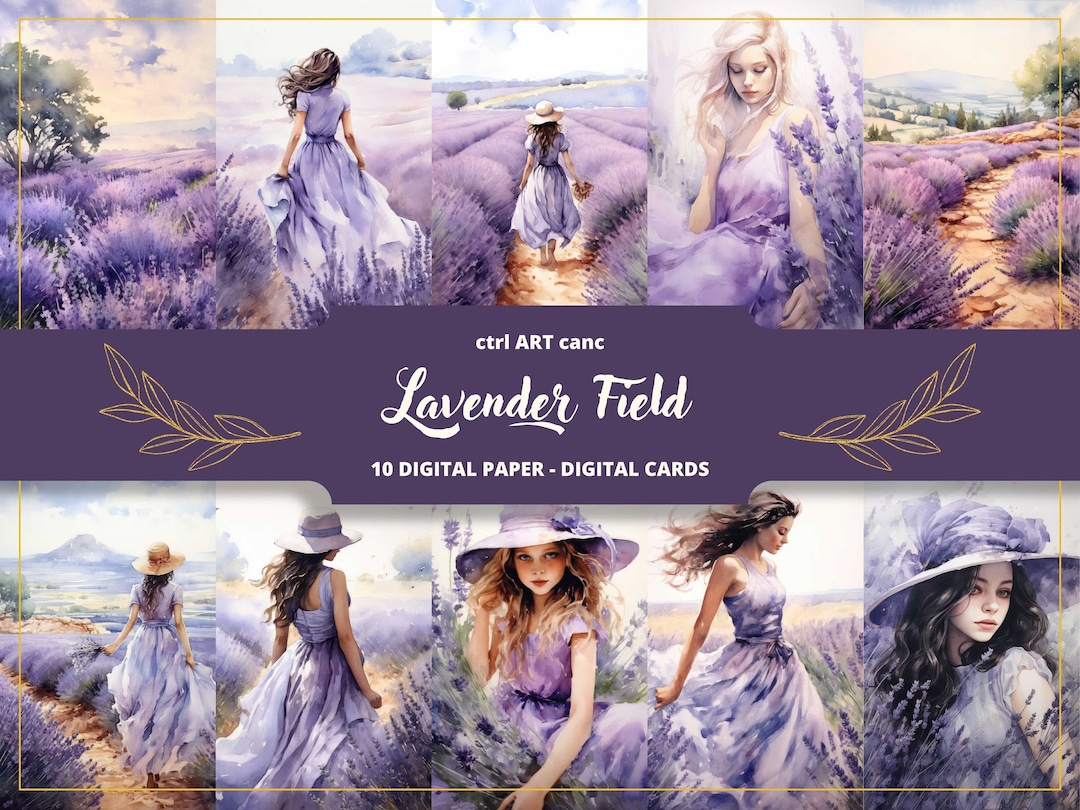 Lavender Field Painting Printable, Watercolor Lavender Digital Paper ...