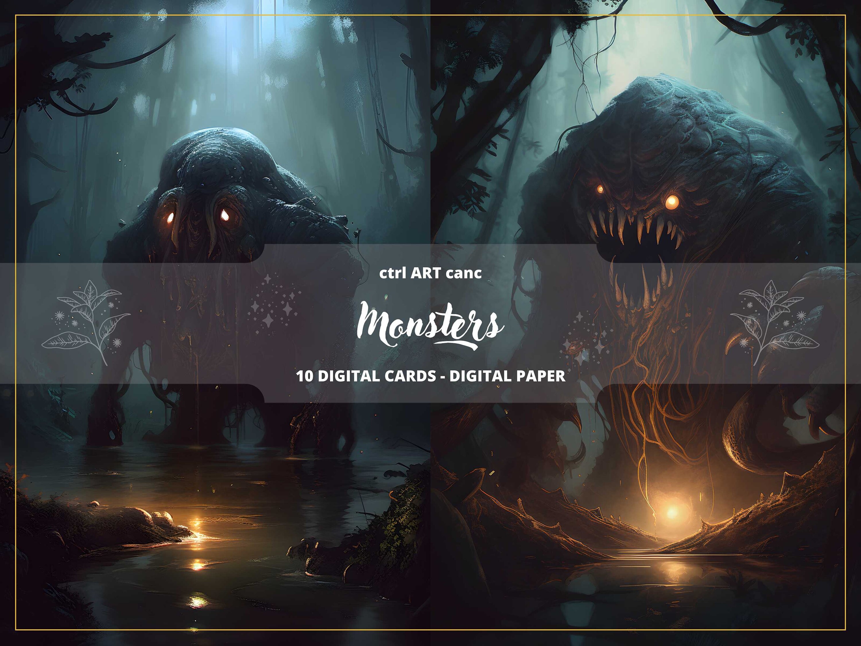 10 Monster Digital Paper Scary Monster Cards Spooky Horror - Etsy