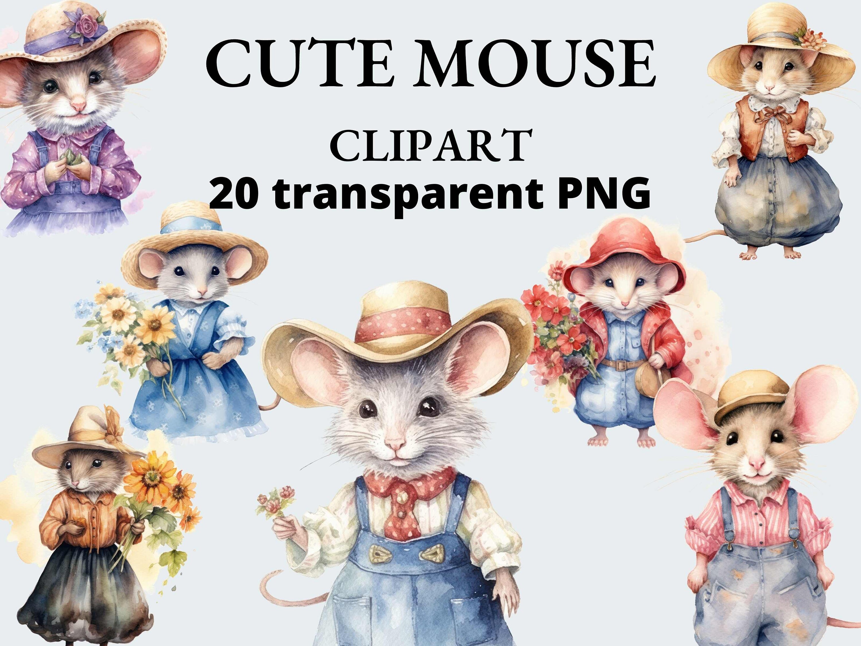 Cute Mouse Watercolor Clipart Country Mouse Clipart - Etsy