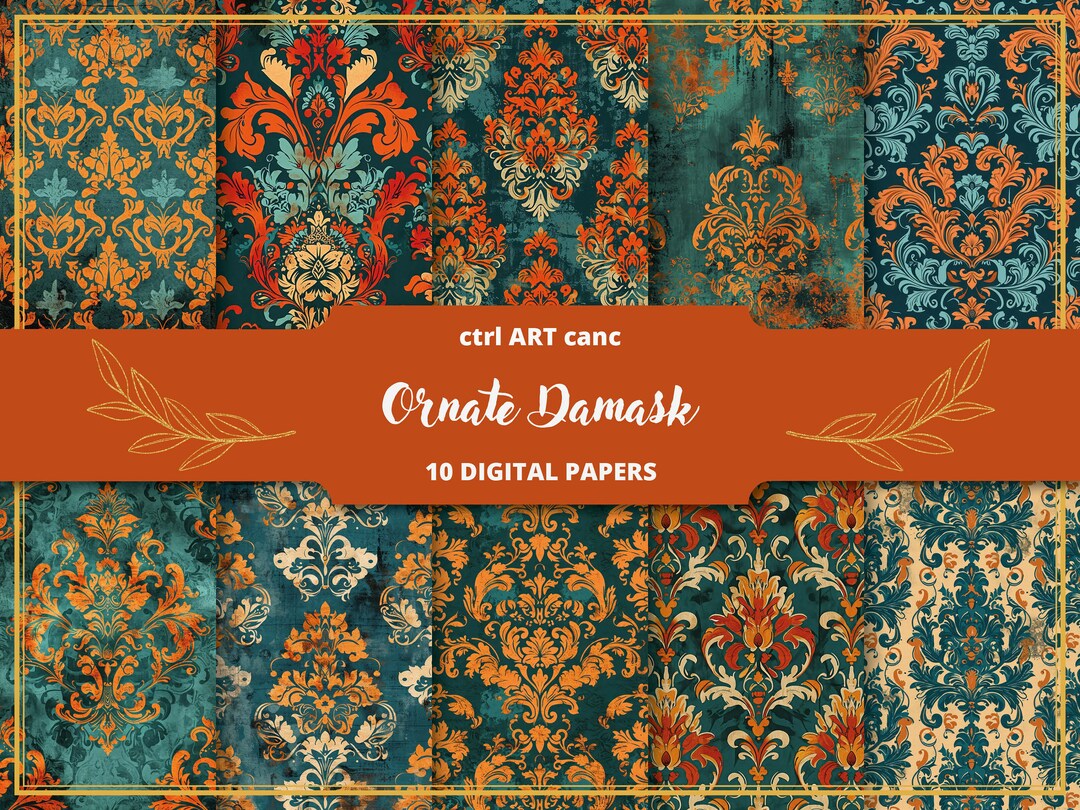 Orange Damask Digital Paper Damask Printable Paper Damask Pattern ...