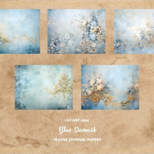 Blue Journal Paper Junk Journal Paper Blue Damask Printable Paper for ...