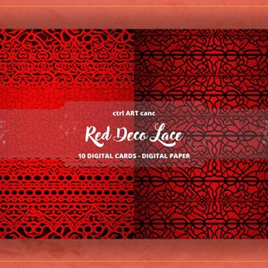 Red Deco Digital Paper Red Lace Paper for Scrapbook Junk Journal Paper ...