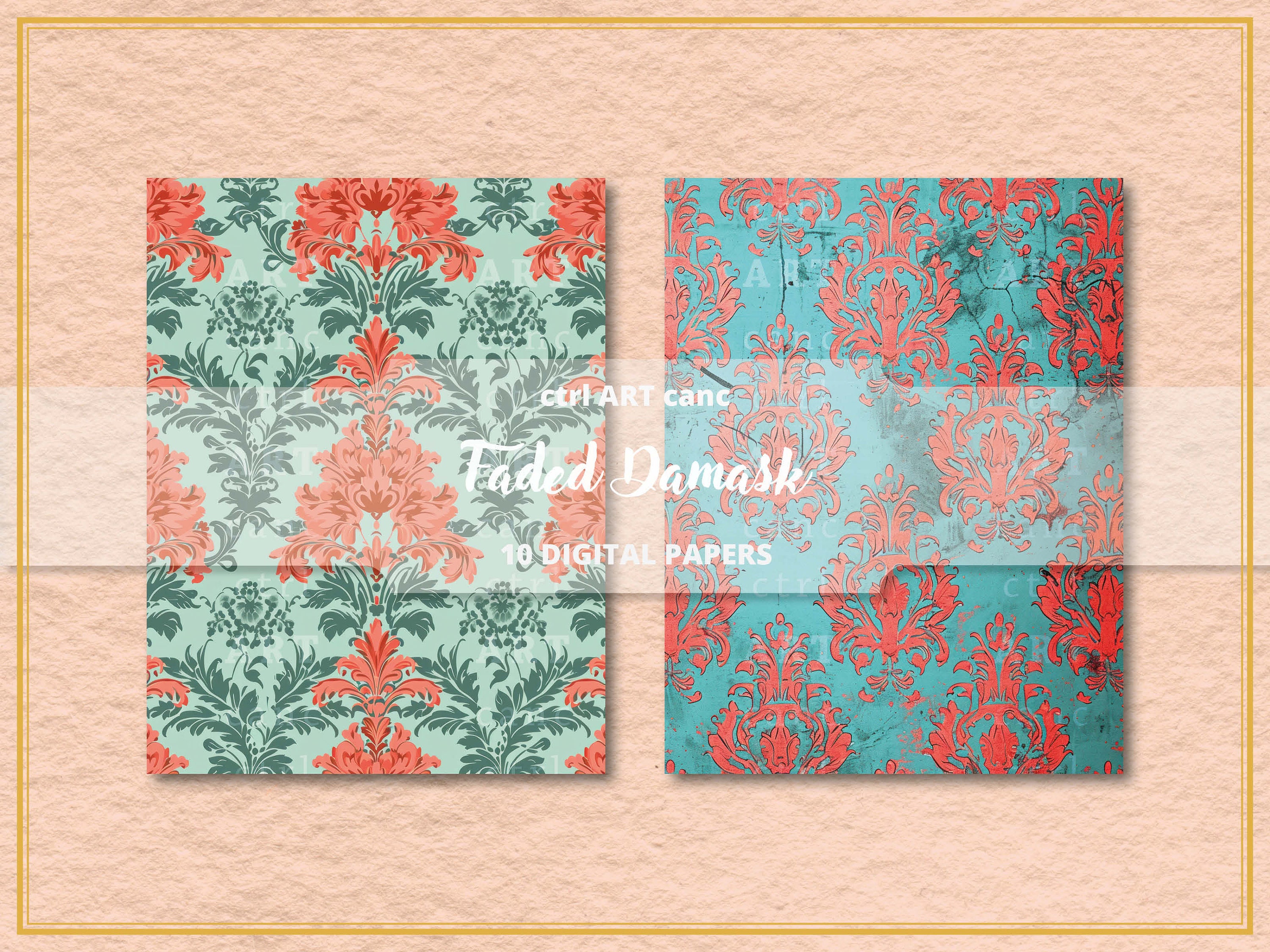 Green Damask Digital Paper Damask Printable Paper Damask Pattern Damask ...