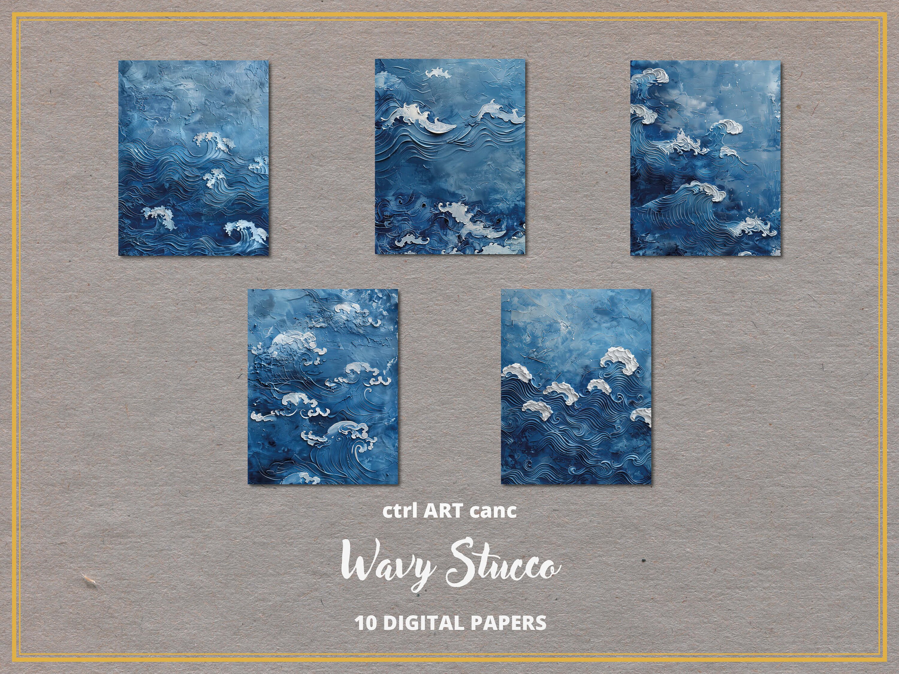 Hokusai Wavy Stucco Digital Paper: Blue Junk Journal Kit (digital ...