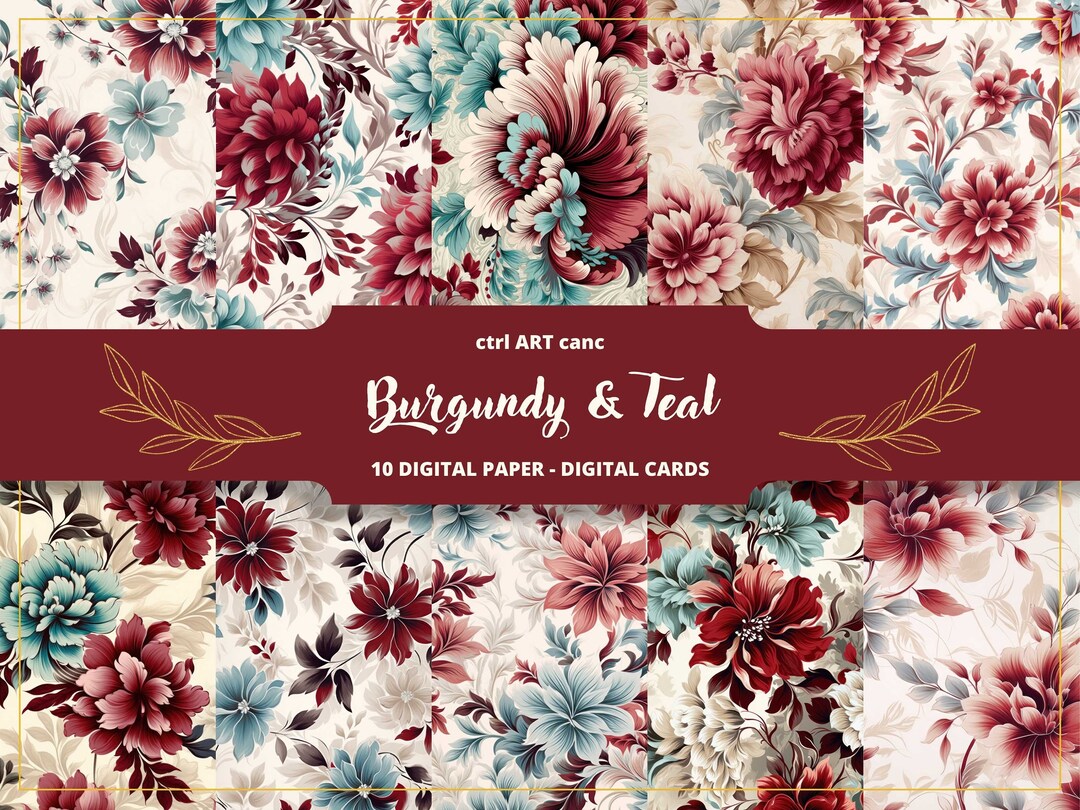 Burgundy Journal Digital Paper, Junk Journal Paper, Scrapbooking Paper ...