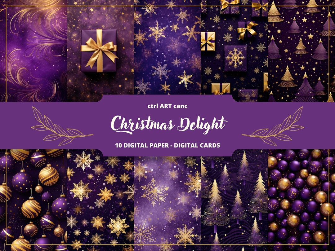Christmas Digital Paper for Christmas Wrapping Gold Paper Purple ...