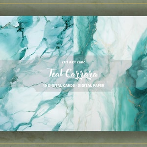 Teal Marble Digital Paper Carrara Marble Printable Paper for Junk ...