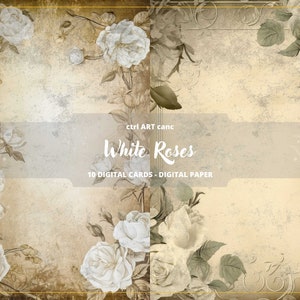 10 White Roses Printable, Old Paper, White Roses, Roses Digital Paper ...