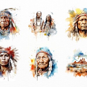 Native American Watercolor Clipart: Transparent PNG Bundle (digital ...