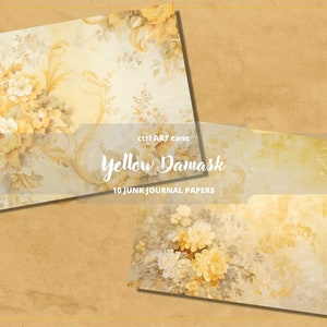 Yellow Journal Paper Junk Journal Paper Yellow Damask Printable Paper ...