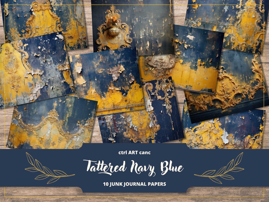 Tattered Blue Digital Paper Blue Journal Paper for Junk Journal ...